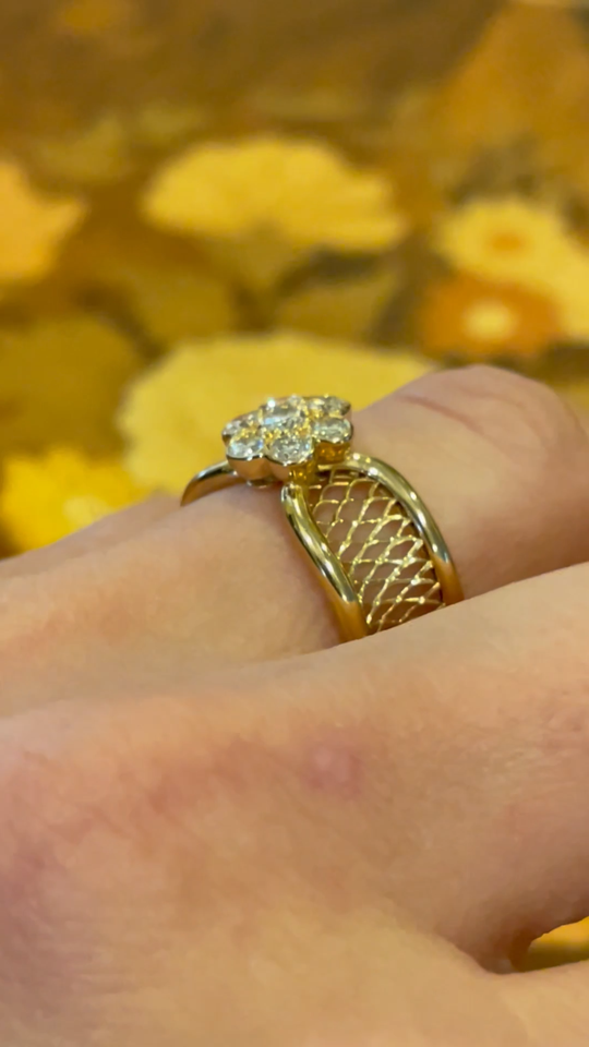 Van Cleef & Arpels 18K Yellow Gold Diamond Fleurette Mesh Ring | eBay
