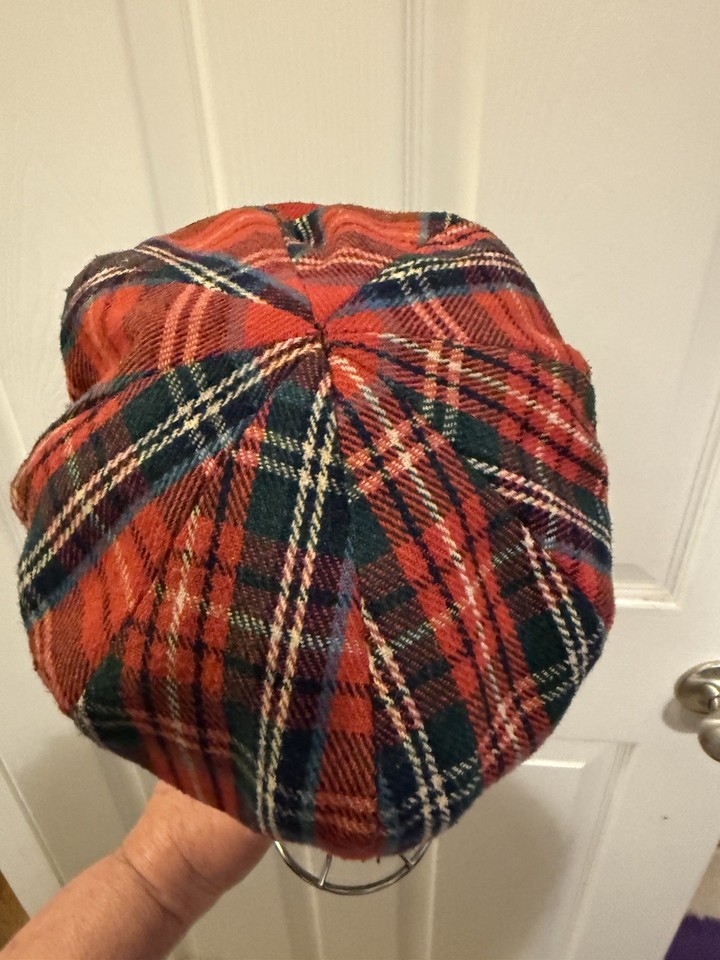 Vintage RS Jamieson Red Tartan Newsboy Cap - Turnberry Golf Club ...