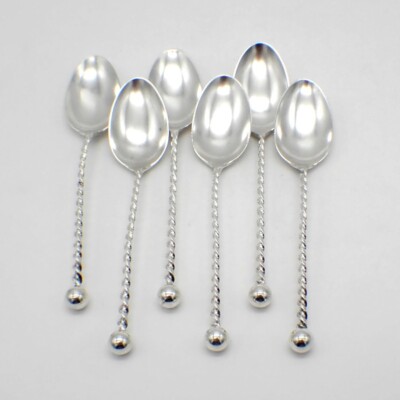Demitasse Spoons Set Twist Handles Ball Finials Sterling Silver ...