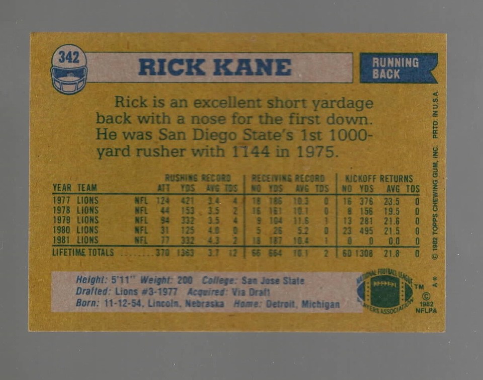 1982 Topps #342 Rick Kane NM/Mint | eBay