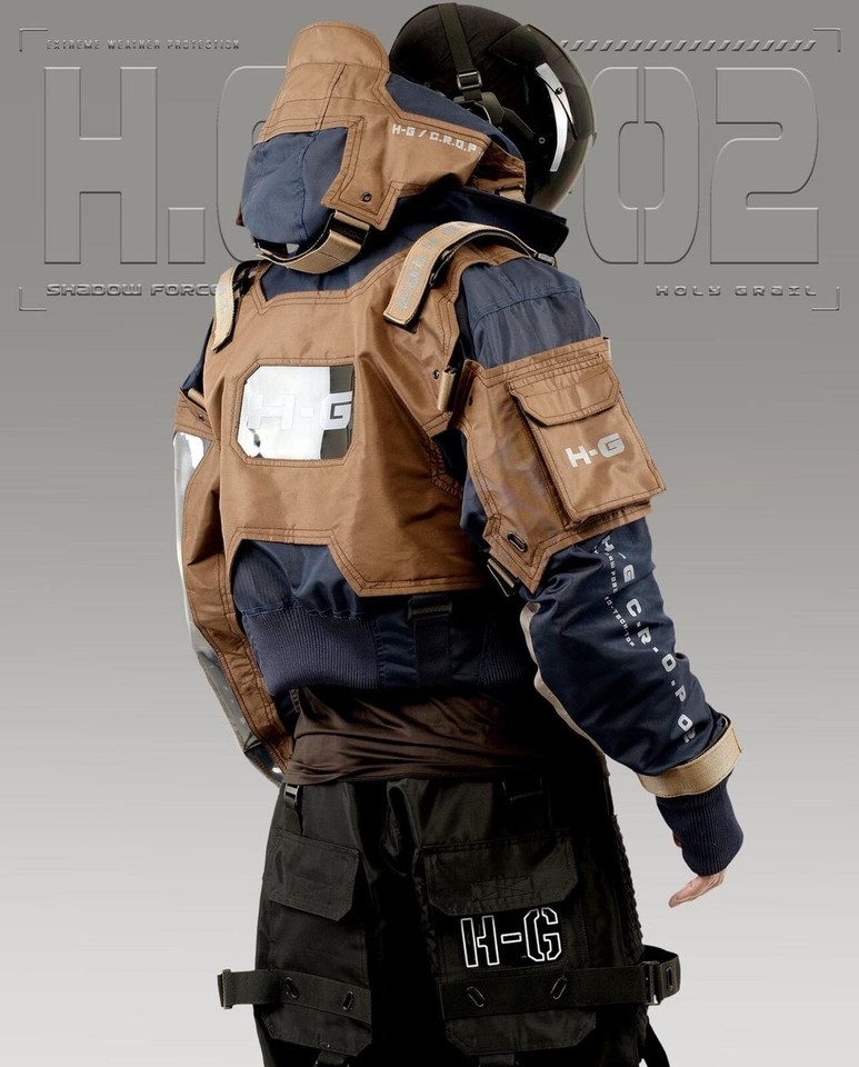 Men's Techwear Navy Jacket Hoodie Full Zip Buckle Holygrail H.G.C-02 ...