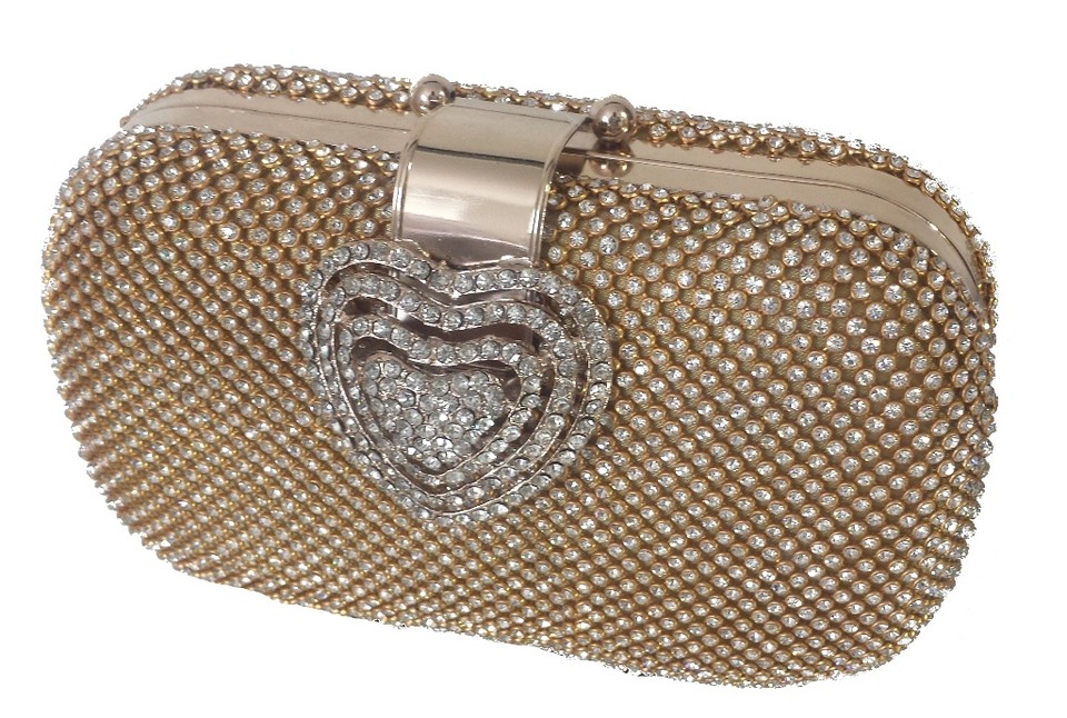 Gold Bling Diamond Crystal Diamante Evening bag Clutch Purse Bride ...