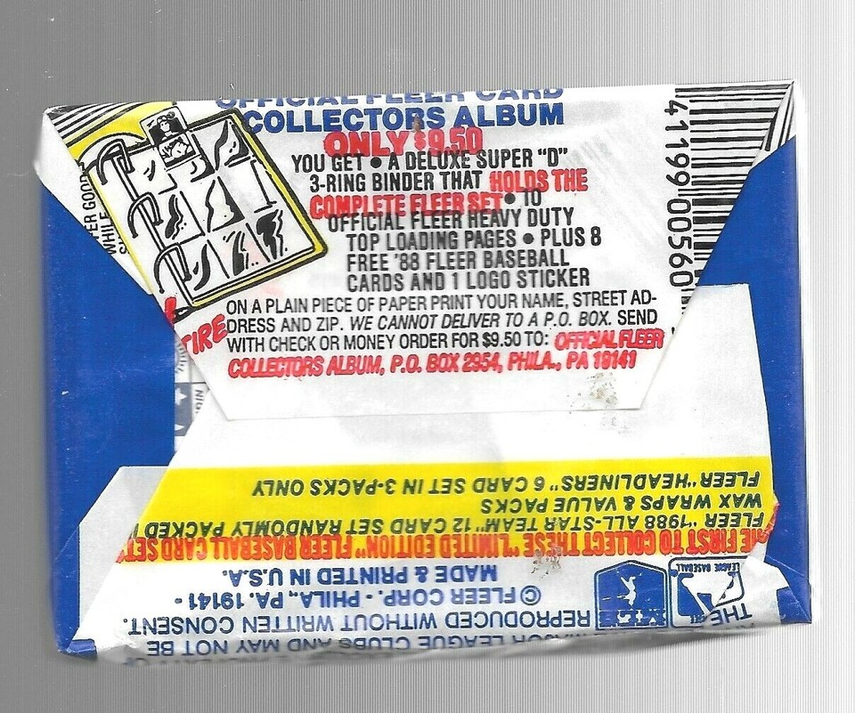 1988 Fleer Baseball Unopened Pack 15 Cards 1 Sticker Vintage | eBay