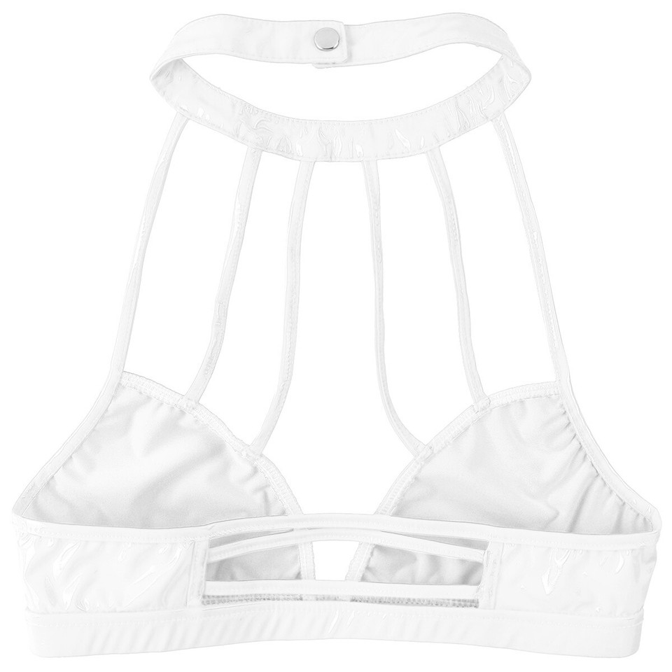 Womens Strapless Open Cups Top Sleeveless Crop Vest Wet Look Punk Tank ...