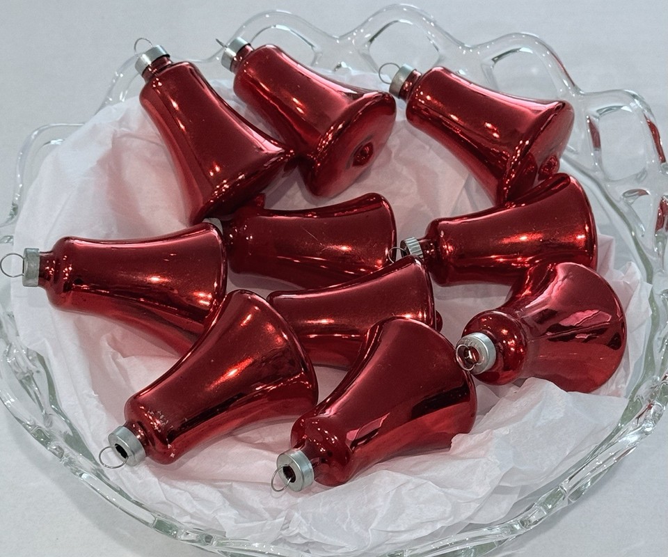 Lot Of 10 Vintage Red Bell Mercury Glass Christmas Ornaments - 3" | eBay