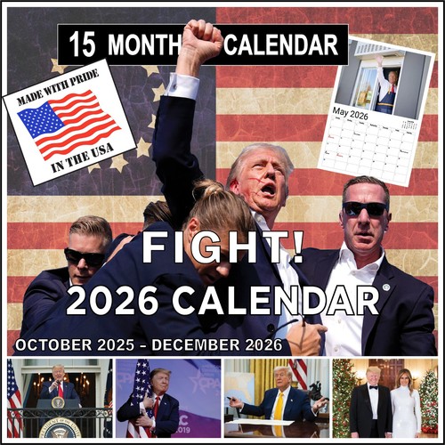 2025 2026 Fight Calendar 12"x9" Donald Trump Gift Wall Color USA MADE ...