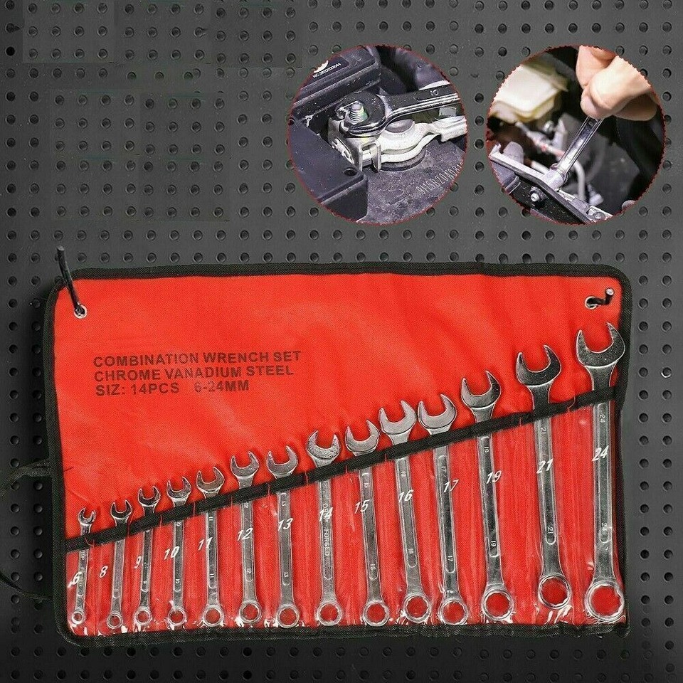 14Pc/Set Combination Spanner Wrench Set Open End Ring Spanners Metric 6 ...