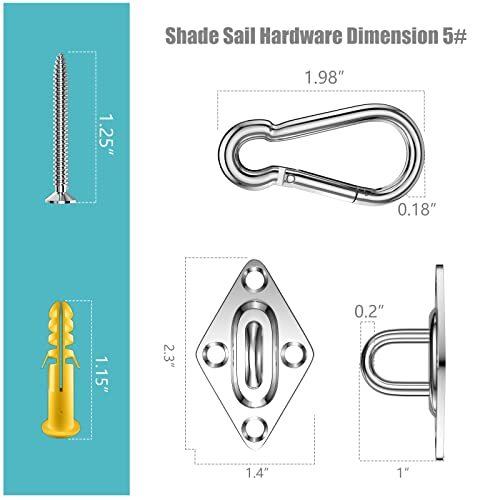 FZENeast Shade Sail Hardware Kit 5 Inch Super Heavy Duty 304 Marine ...