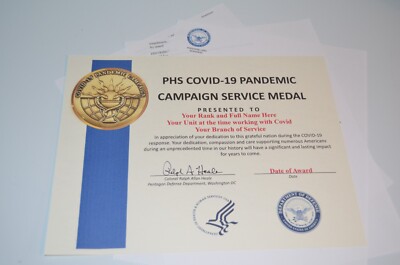PHS COVID-19 Pandemic Campaign Service Medal Certificate Army Navy USMC ...