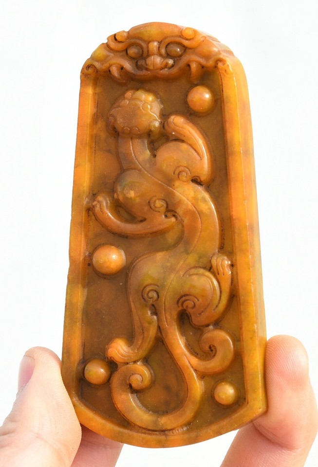 4" Old Chinese Hongshan culture Jade Carving Dragon pixiu beast Yu Bi ...