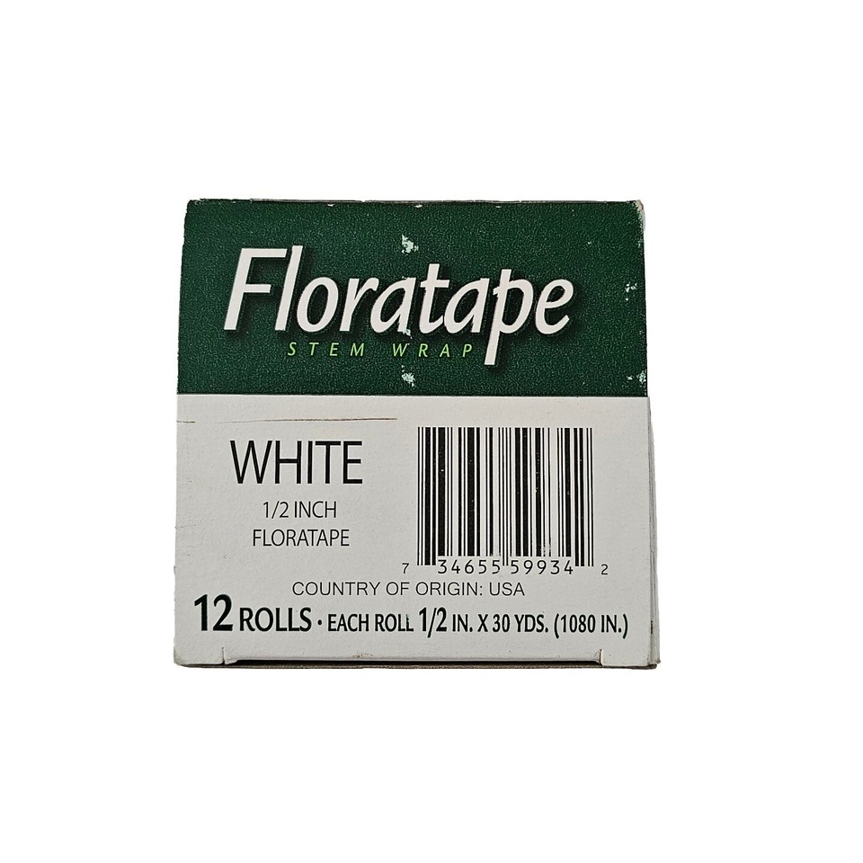Floratape Floral Stem Wrap Flowers WHITE 1/2" Wide x 30 Yds Self ...