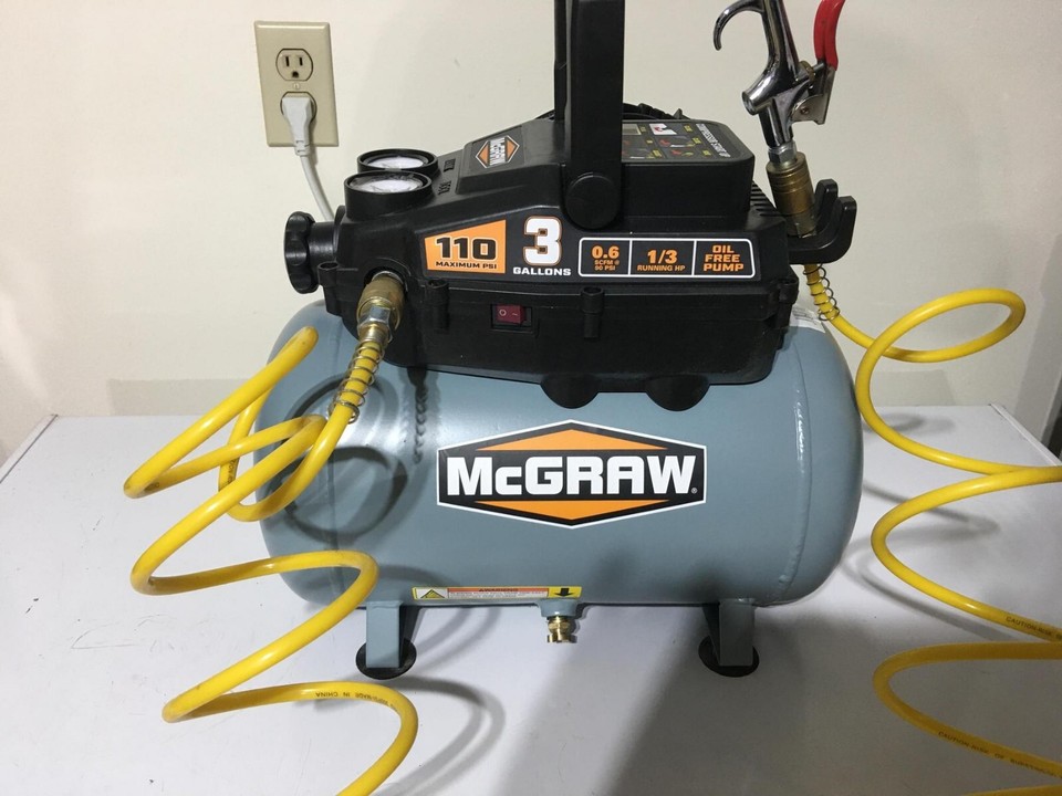 MCGRAW 3 Gallon Hotdog Air Compressor 1/3 HP 110 PSI Low Profile Oil ...