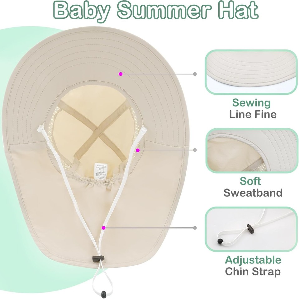 Wide Brim Sun Hat with Neck Flap UV Protection Hiking Fishing Cap for ...