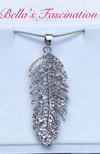 Bohemian Crystal Rhinestone Feather Necklace Silver Long Chain Jewelry ...