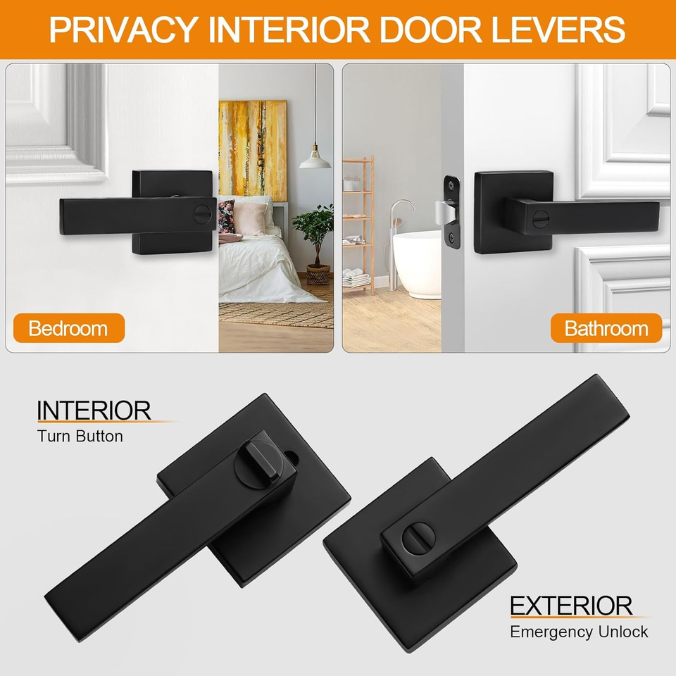 10 Pack Matte Black Door Handles Privacy Door Levers, Keyless Interior ...