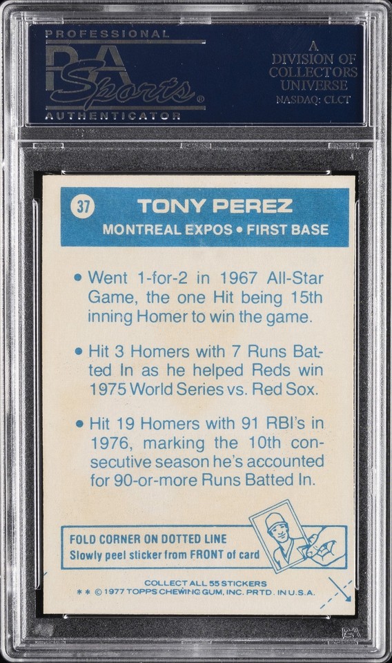 1977 TOPPS CLOTH STICKERS #37 TONY PEREZ PSA 8 | eBay