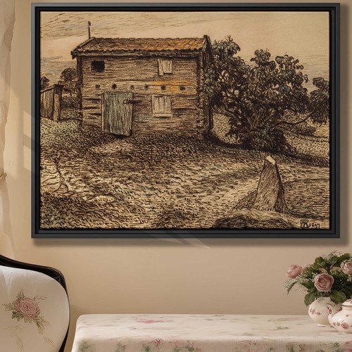 Rustic Wooden Building Sketch Drawing Vintage Canvas Print Wall Art ...