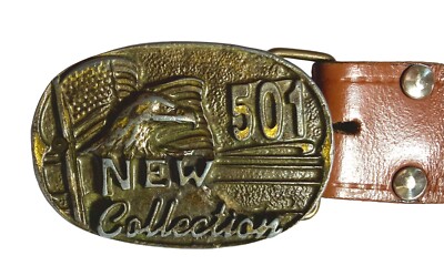 "501 NEW COLLECTION" FLAG-EAGLE BRASS CUSTOM BUCKLE, VINTAGE TAN ...
