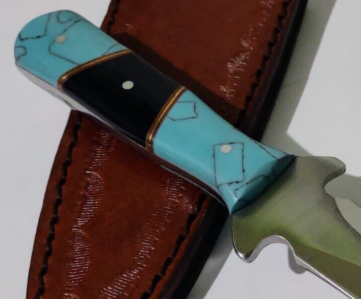 BLUE TURQUOISE BOOT KNIFE DAGGER HUNTING BOWIE KNIFE W/ SHEATH CASE ...