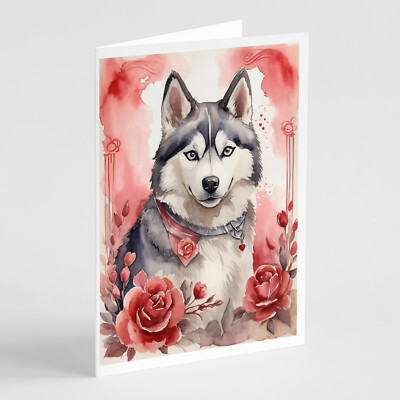 Siberian Husky Valentine Roses Cards Envelopes Pack of 8 DAC4568GCA7P ...