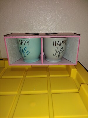 HAPPY LIFE MUGS MHI HAPPY LIFE SET OF 2 MUGS MHI MUG FIFT SET NEW | eBay