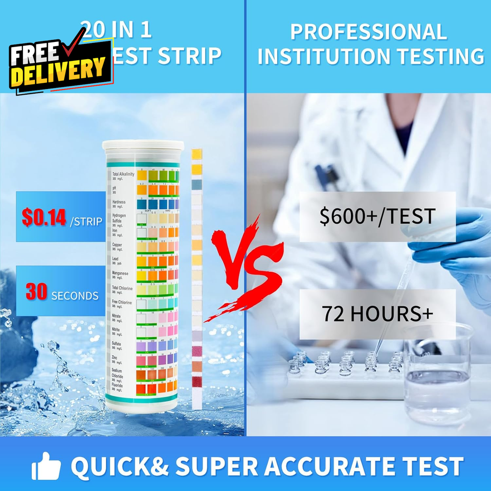 20 in 1 Complete Drinking Water Test Kits 125 Strips-Well Tap Home City ...