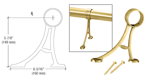 2" Diameter x 8' Total Length Solid Brass Complete Bar Foot Rail Kit ...