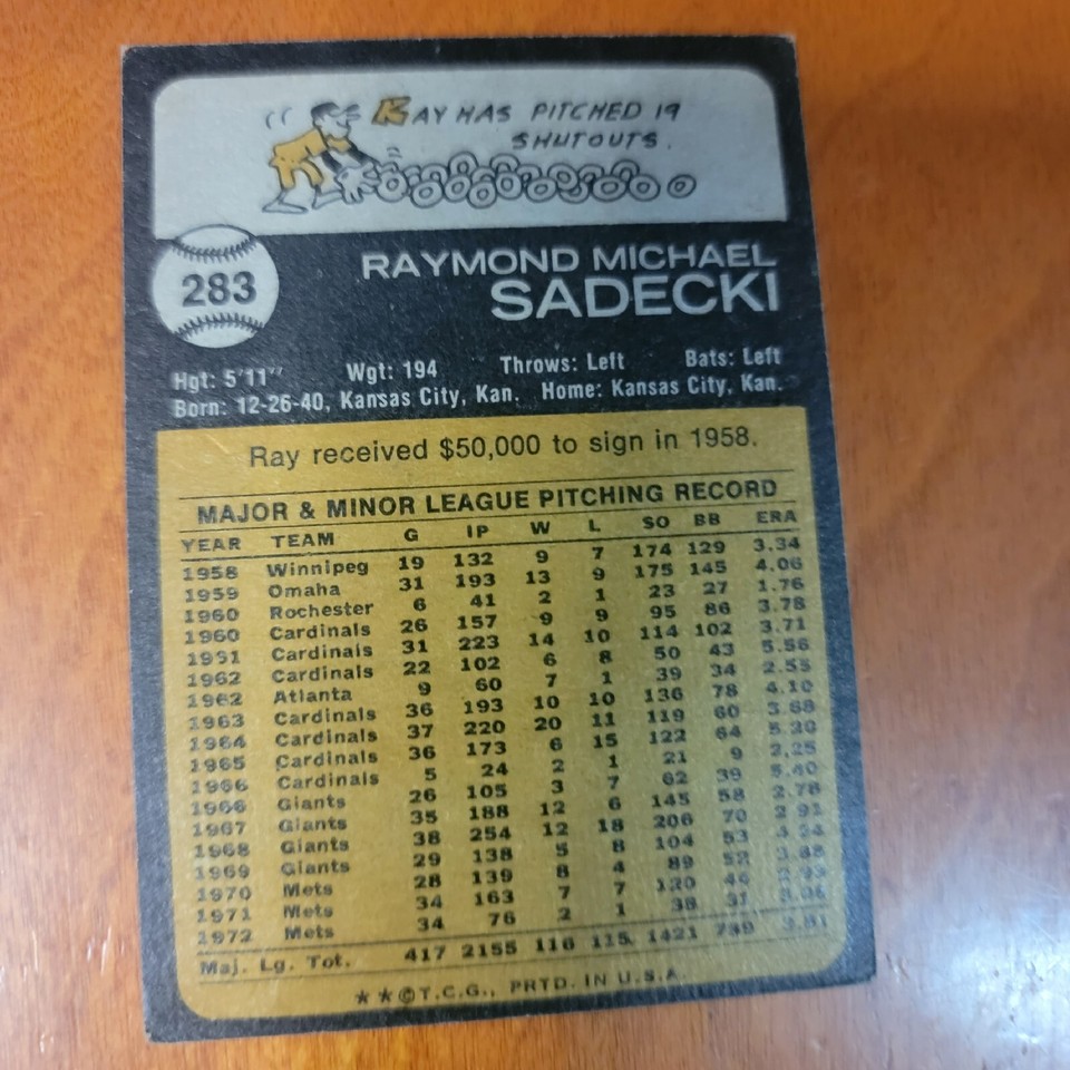 Ray Sadecki 1973 Topps #283 Mets EXMT | eBay