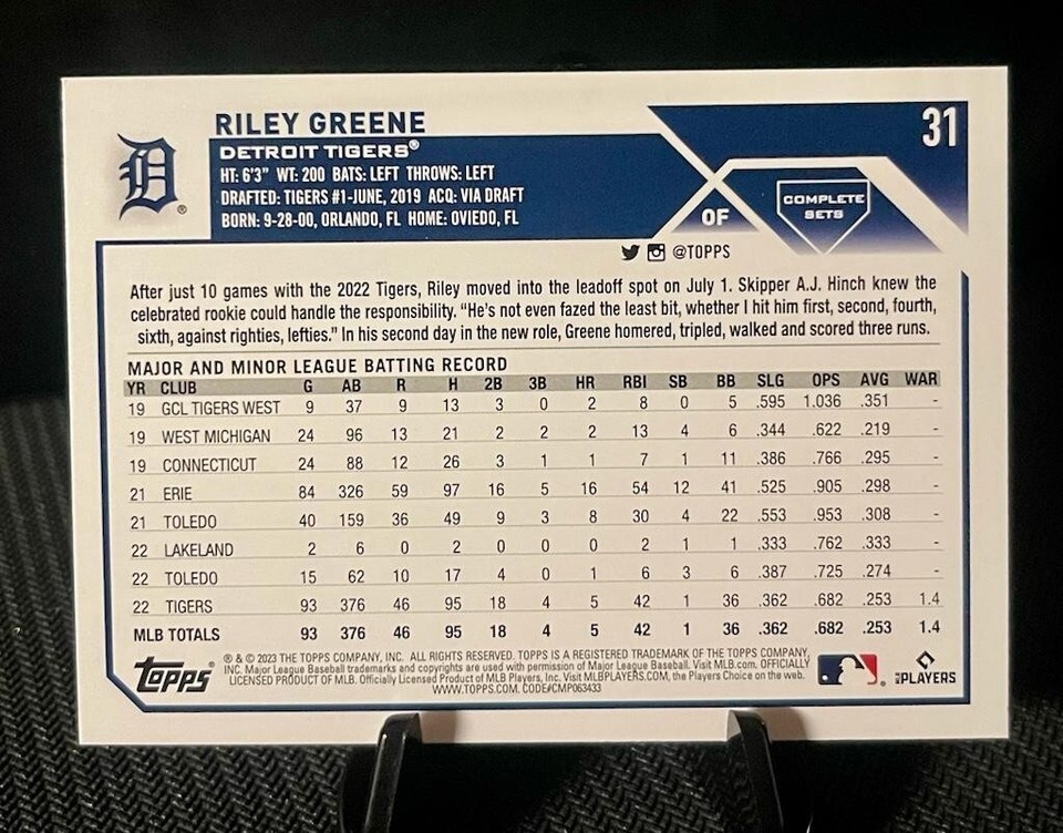 2023 Topps Rookie RC Variation #31 Riley Greene | eBay