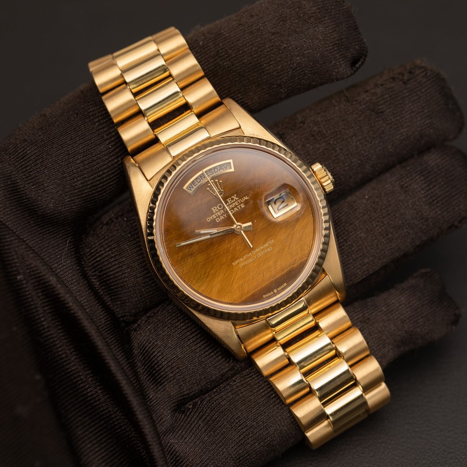 Presidential Rolex Day-Date 18038 Watch 36mm Tiger's Eye Dial 18K ...