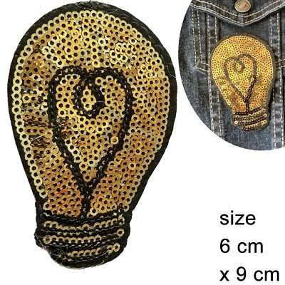 Sequin Light bulb iron on patch idea gold innovation edison glow iron ...