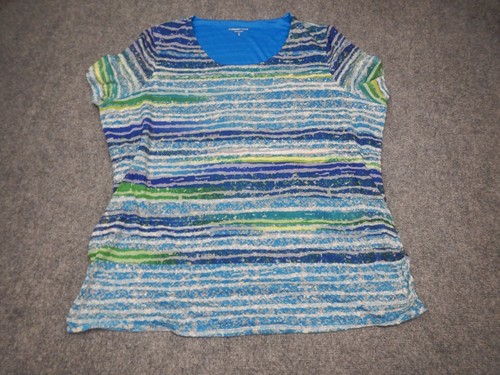 Coldwater Creek Top Blouse Womens Plus Size 1X Blue Green Striped Cap ...