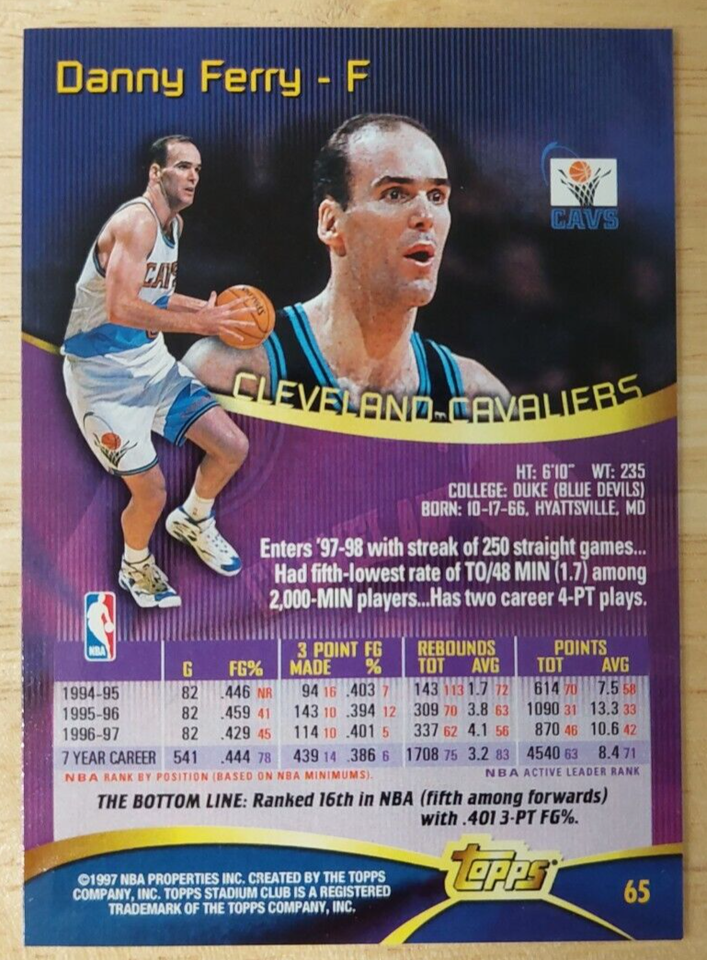 1997-98 Stadium Club Cleveland Cavaliers Basketball Card #65 Danny ...