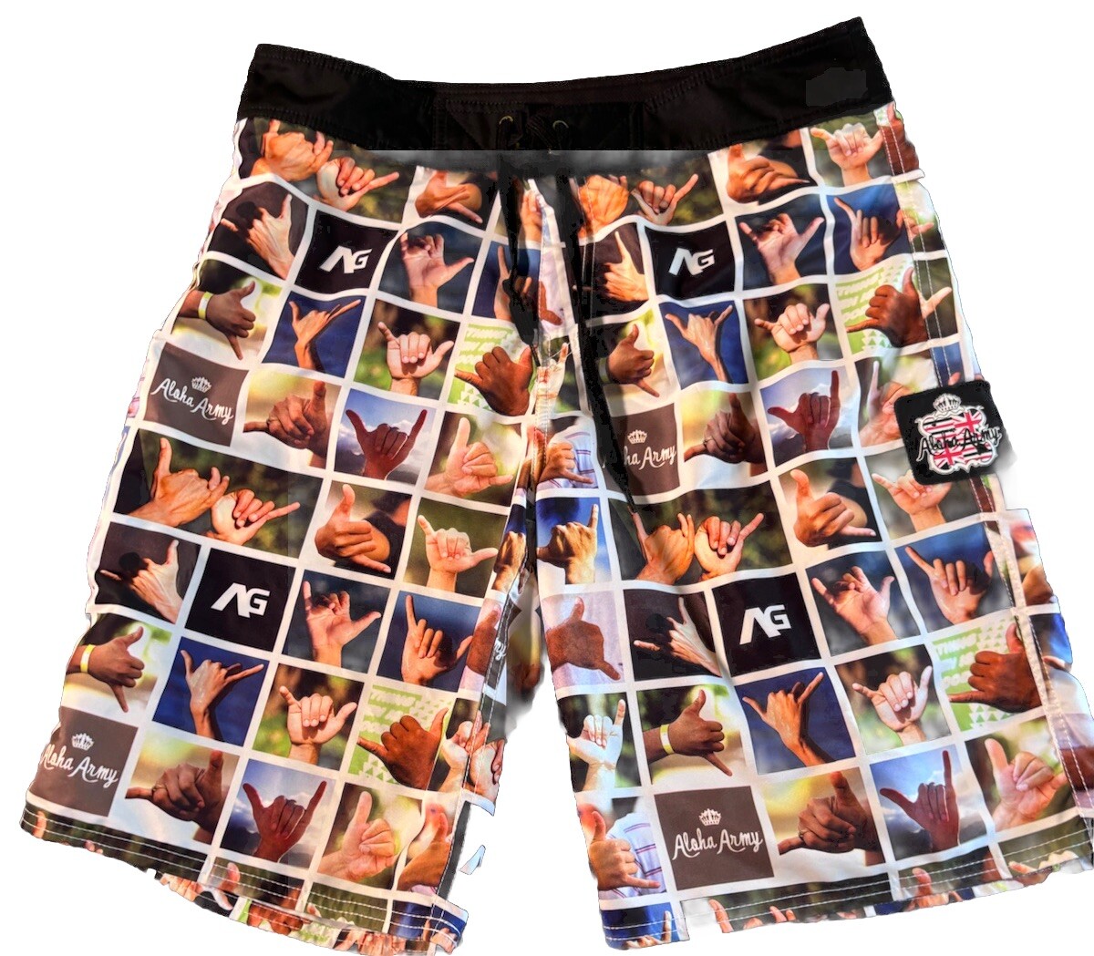 Men's Analog Aloha Army Hang Ten Hand Signs Board Sho… - Gem