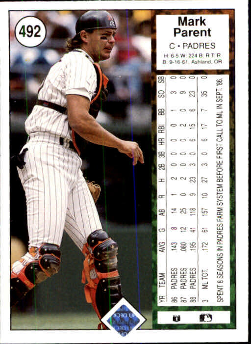 1989 Upper Deck San Diego Padres Baseball Card #492 Mark Parent | eBay