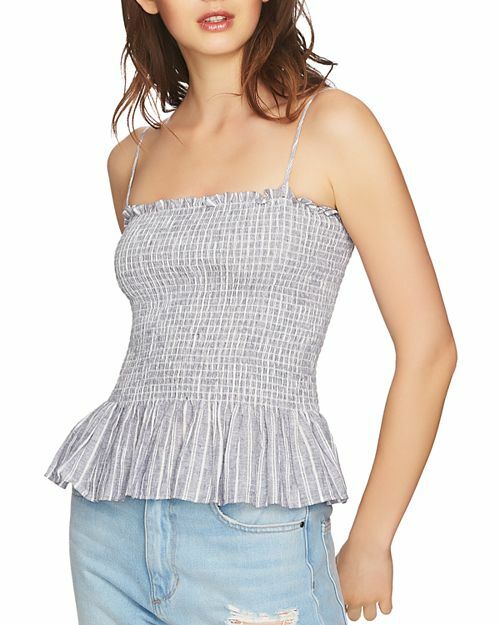 $125 1. State Women'S Blue White Striped Ruffled Square Neck Camisole Top Size S | eBay