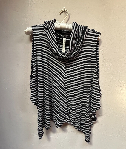 New Cynthia Ashby Terrain Stripe Kate Cowl Neck Vest Top Black One Size ...