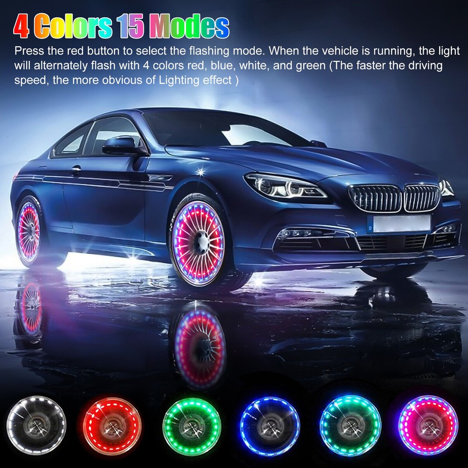 4Pcs Solar Tire Light Luminous LED Tire Valve Caps Lights Car ...