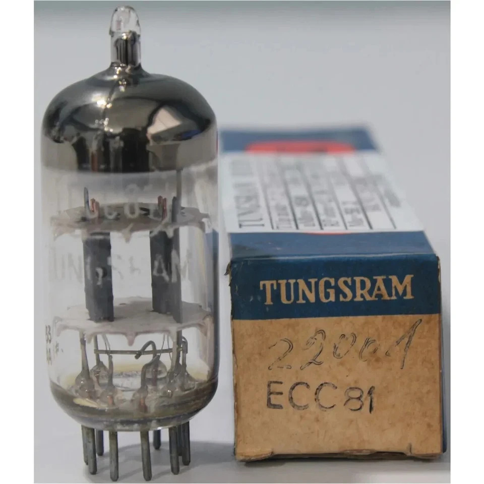 ECC81 TUNGSRAM Grey Ribbed PlateMade in Germany Amplitrex Tested Qty ...