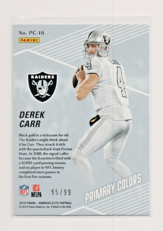 2019 Donruss Elite Derek Carr Primary Colors / 99 Raider's No. PC-16 | eBay