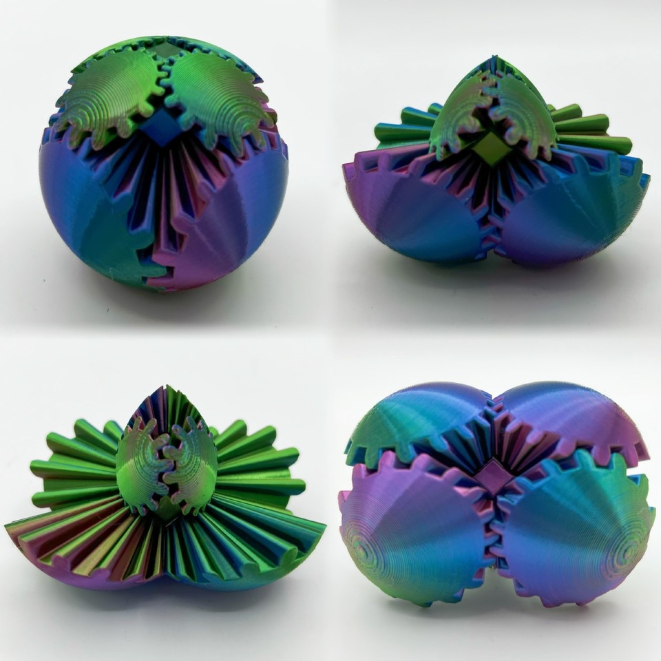 Gear Ball 3D Printed Spin Cube Fidget Toy GearSphere Steampunk Whirling ...