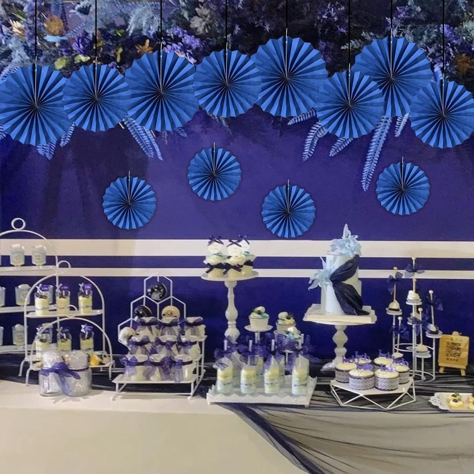 Blue Party Hanging Paper Fans DIY Set，12pcs Set Hanging... | eBay