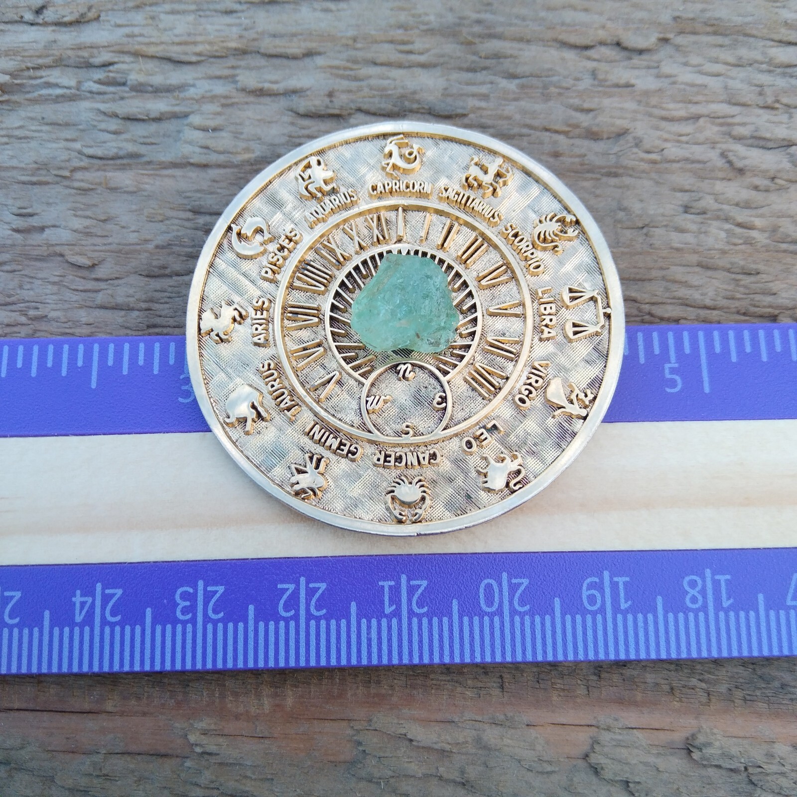 Vintage Signed Tortolani Gold Zodiac Sundial Brooch F… - Gem