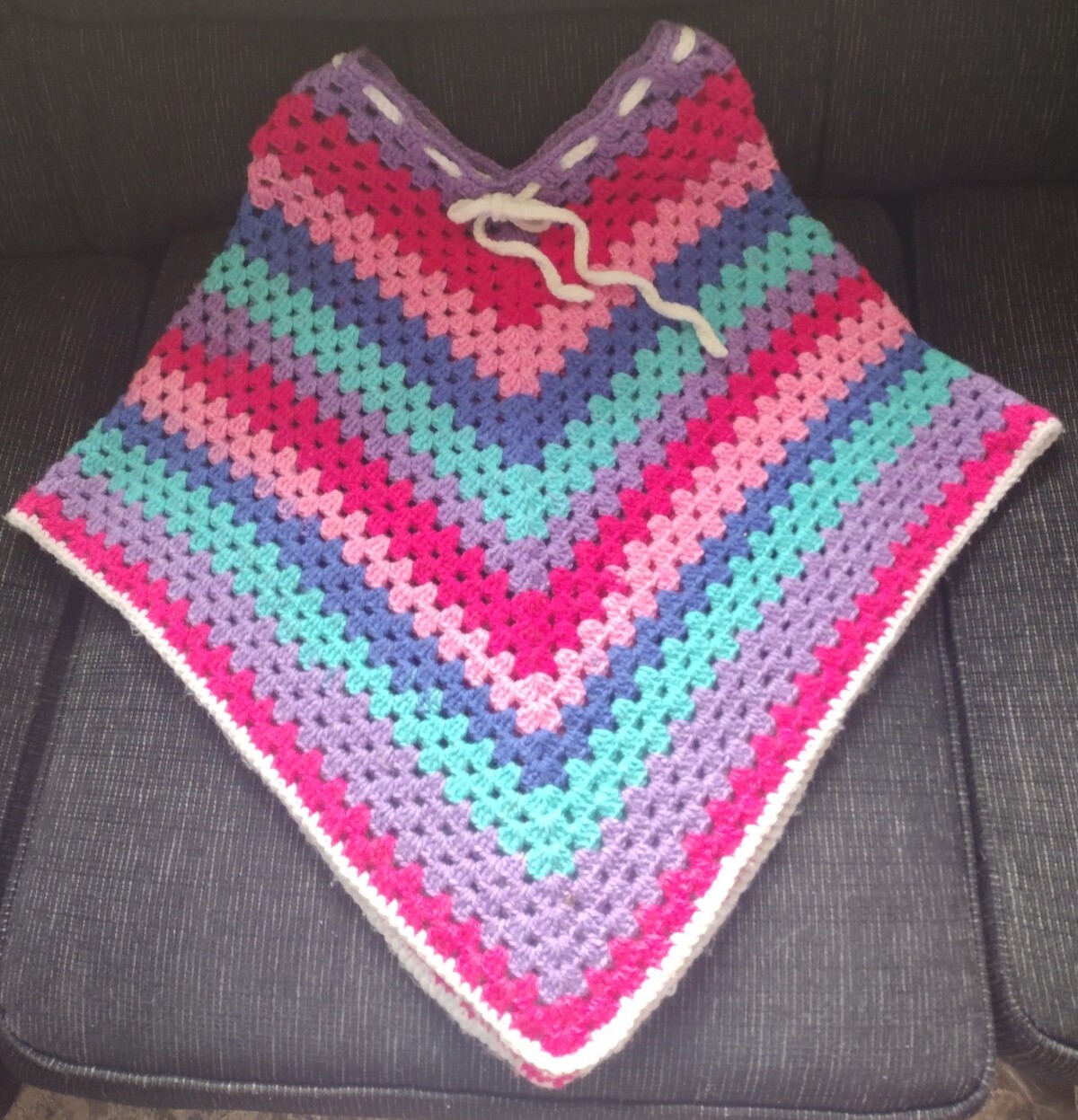 Handmade Crochet Granny Square Poncho Shawl for Girls… - Gem