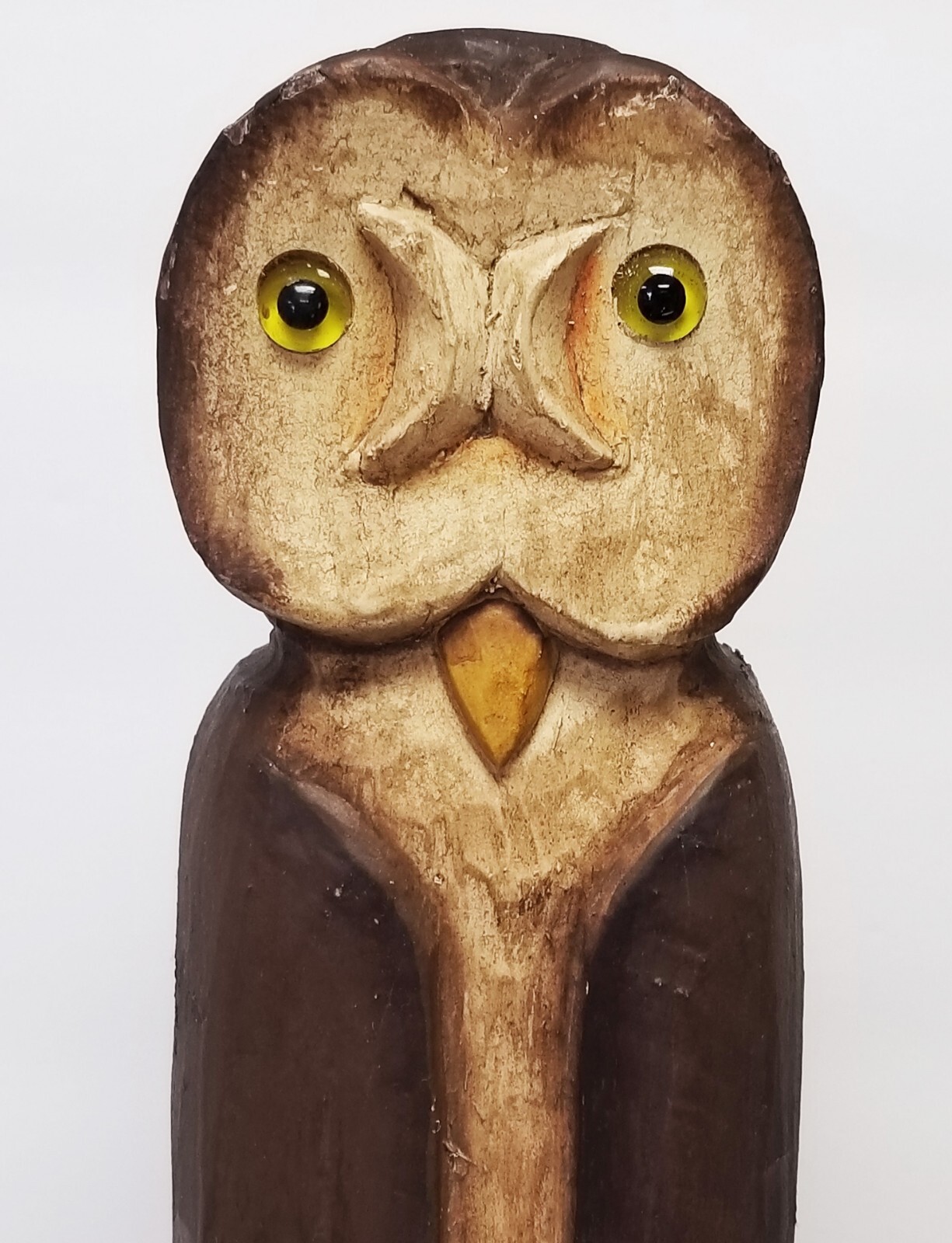 Rare Vintage Hand Carved, Painted Wood Owl Glass Eyes – James Haddon ...