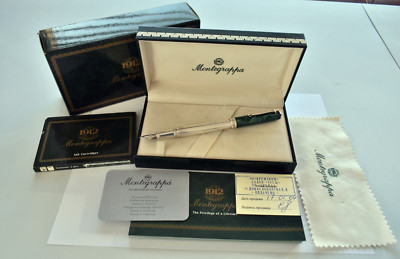 NOS Montegrappa 300 Silver Green 18k Gold F Nib Fountain Pen Full Set ...