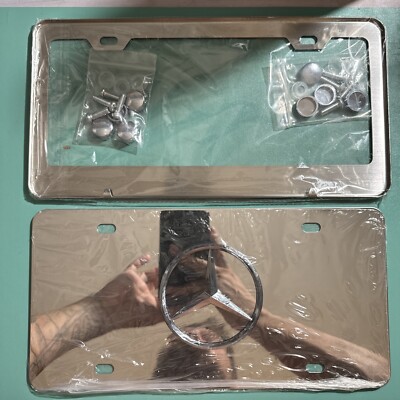 3D Mercedes Benz Combo Stainless Steel Front Plate W/ License Plate ...