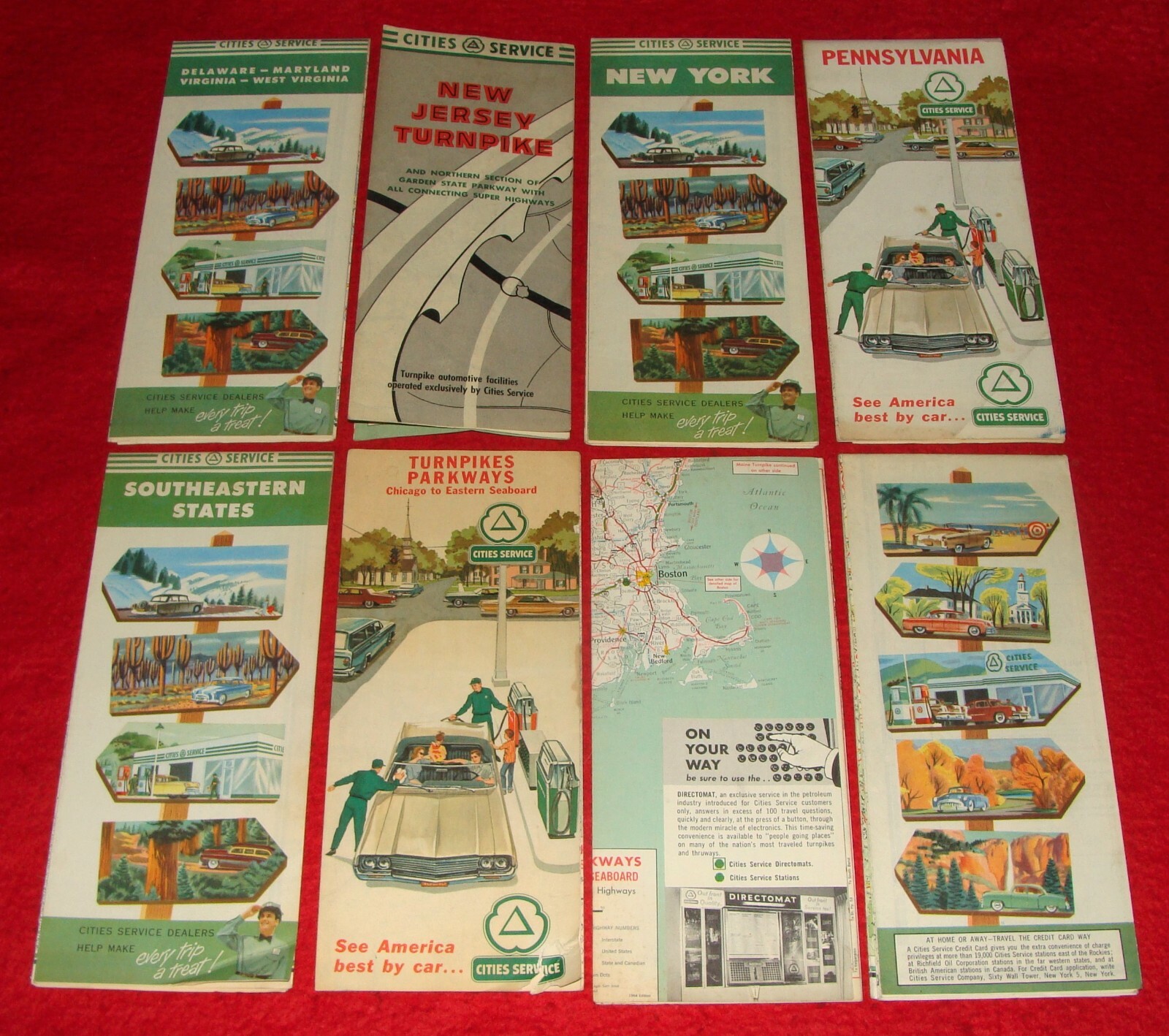 8 Vintage Cities Service Oil Co. Gas Service Station Road Maps 1950-64 ...