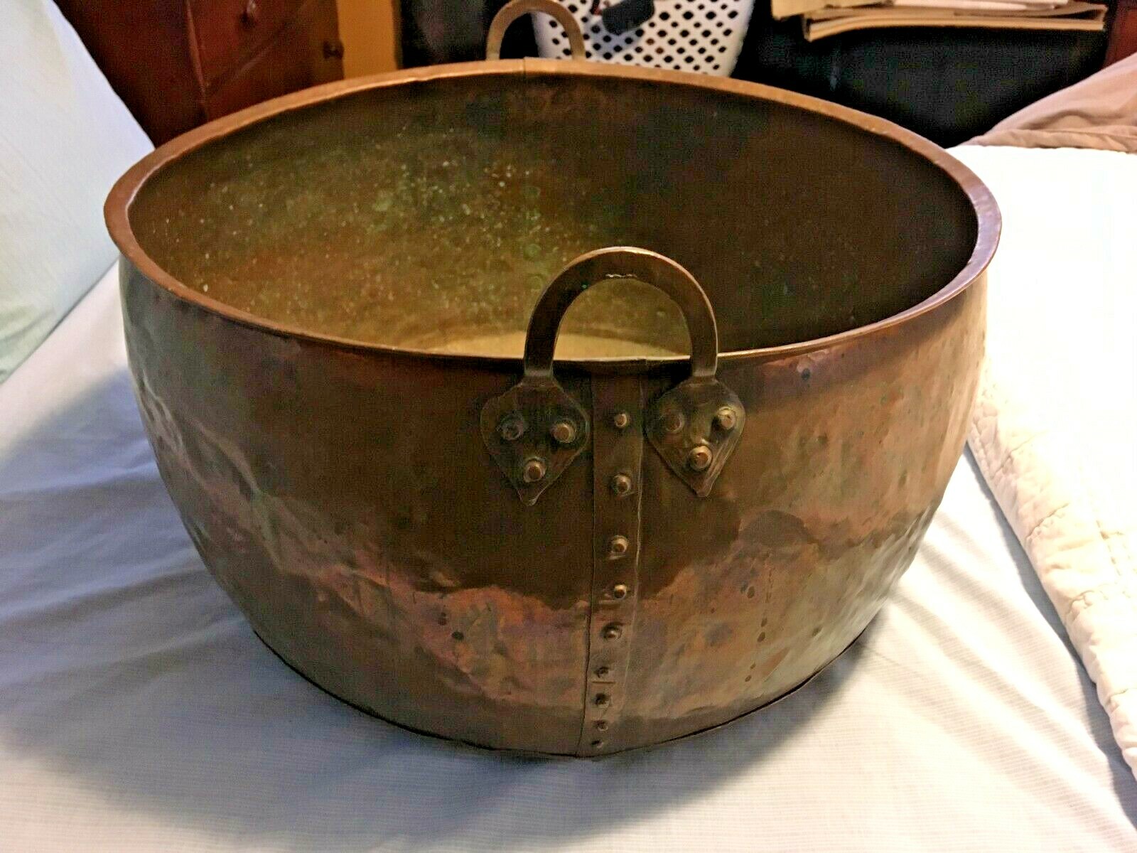 ANTIQUE 17TH CENTURY 1600'S LARGE NORSK COPPER RIVETED CHEESE VAT ...