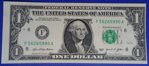 2021 (ONE DOLLAR) FANCY SERIAL NUMBER - OFF CENTER - MISCUT ERROR NOTE ...